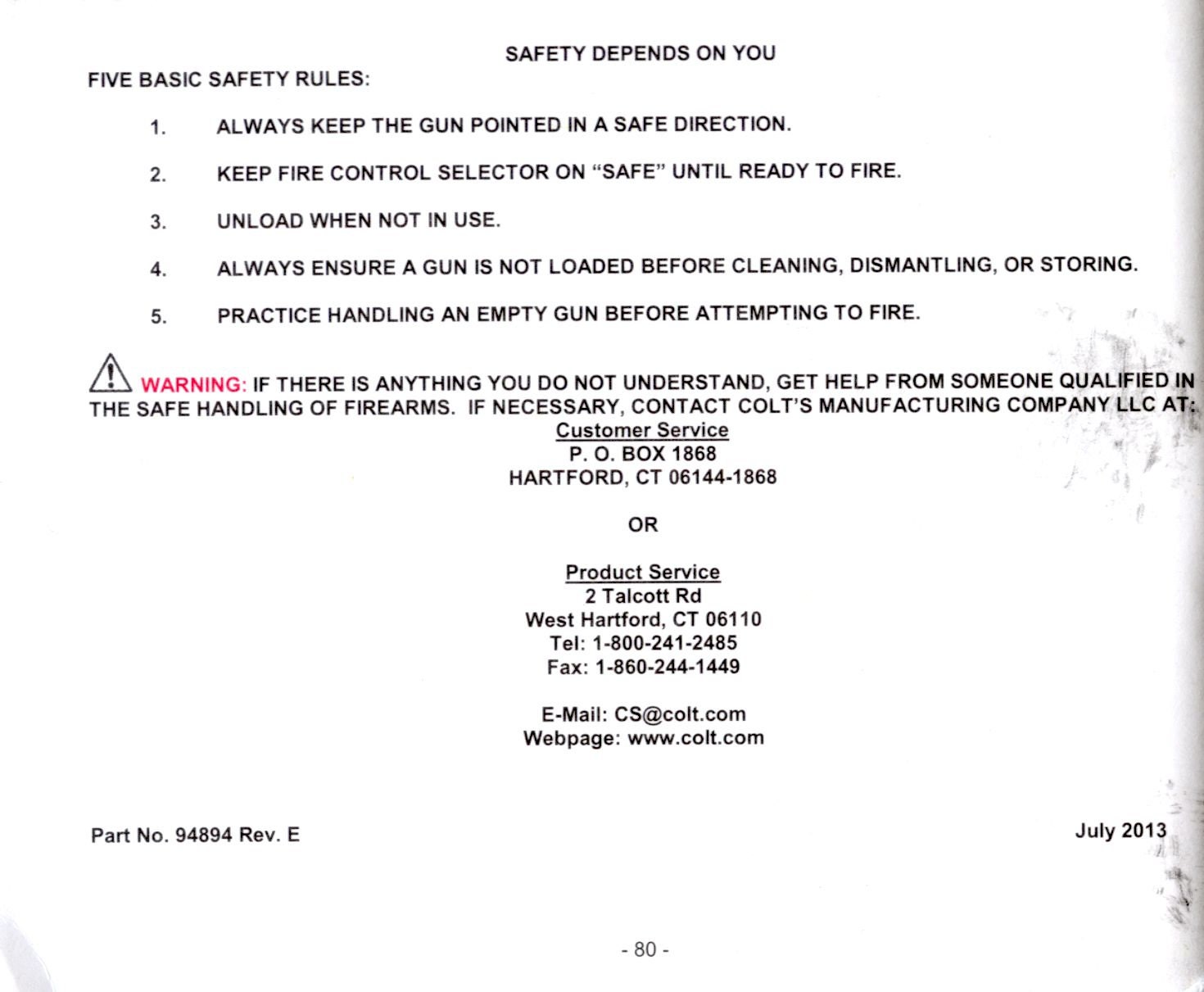 Colt M16 & AR15 Rifles Operator's Manual Part No. 94894 Rev. E July ...