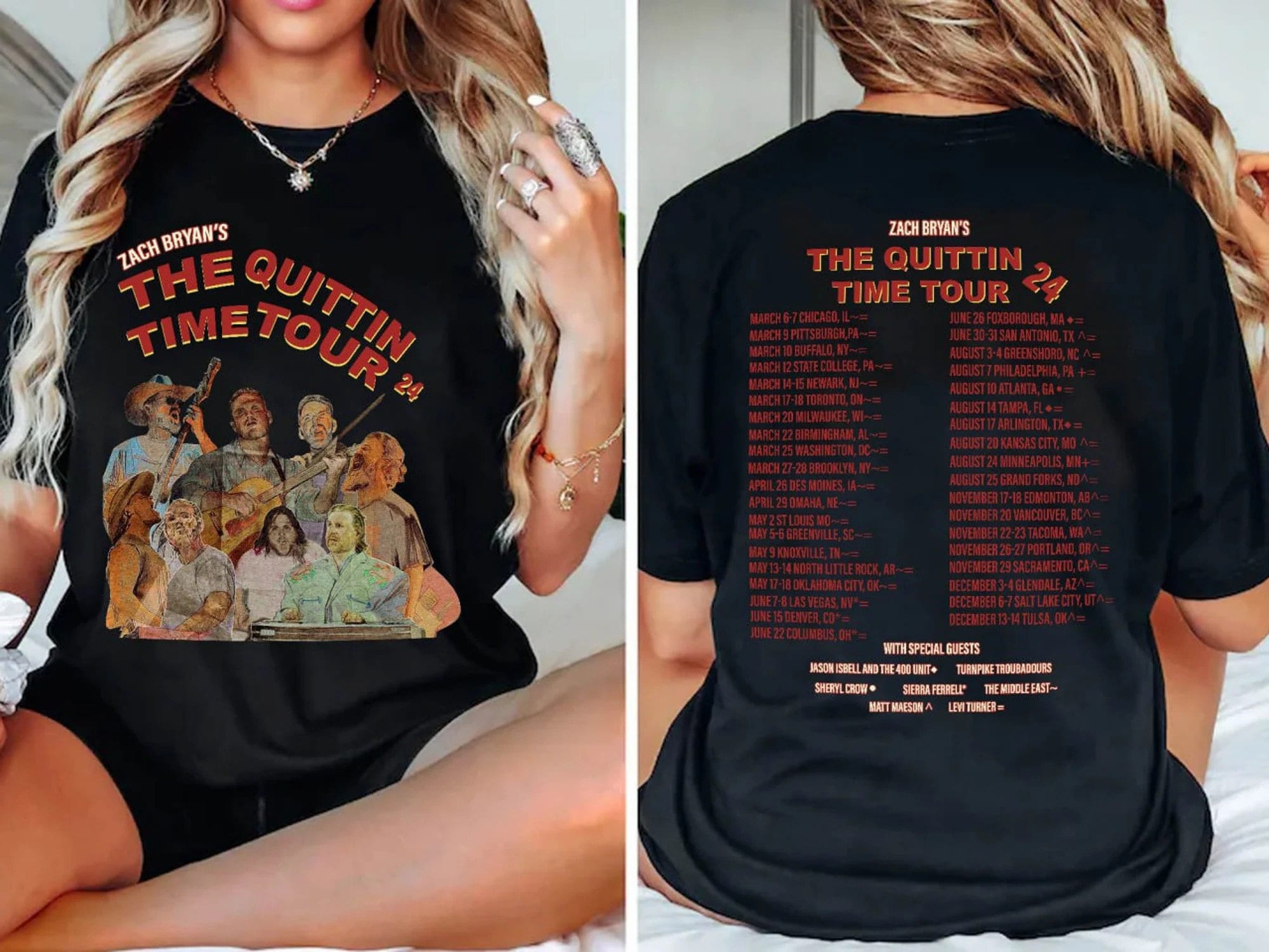 Zach Bryan The Quittin Time Tour 2024 Tshirt Designed & Sold By Geoff Smith