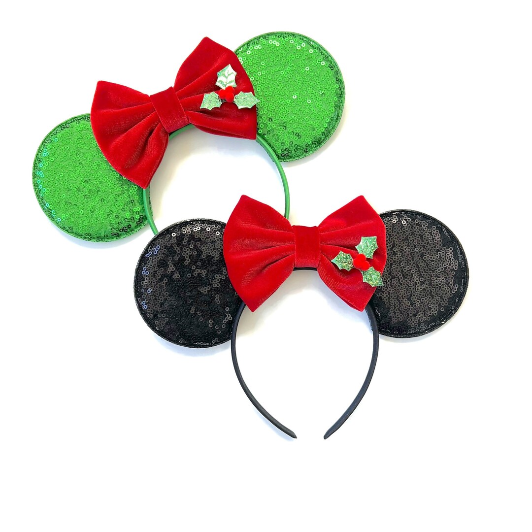 Velvet Bow Christmas Mouse Ears Christmas Holly Mouse Ears - Etsy