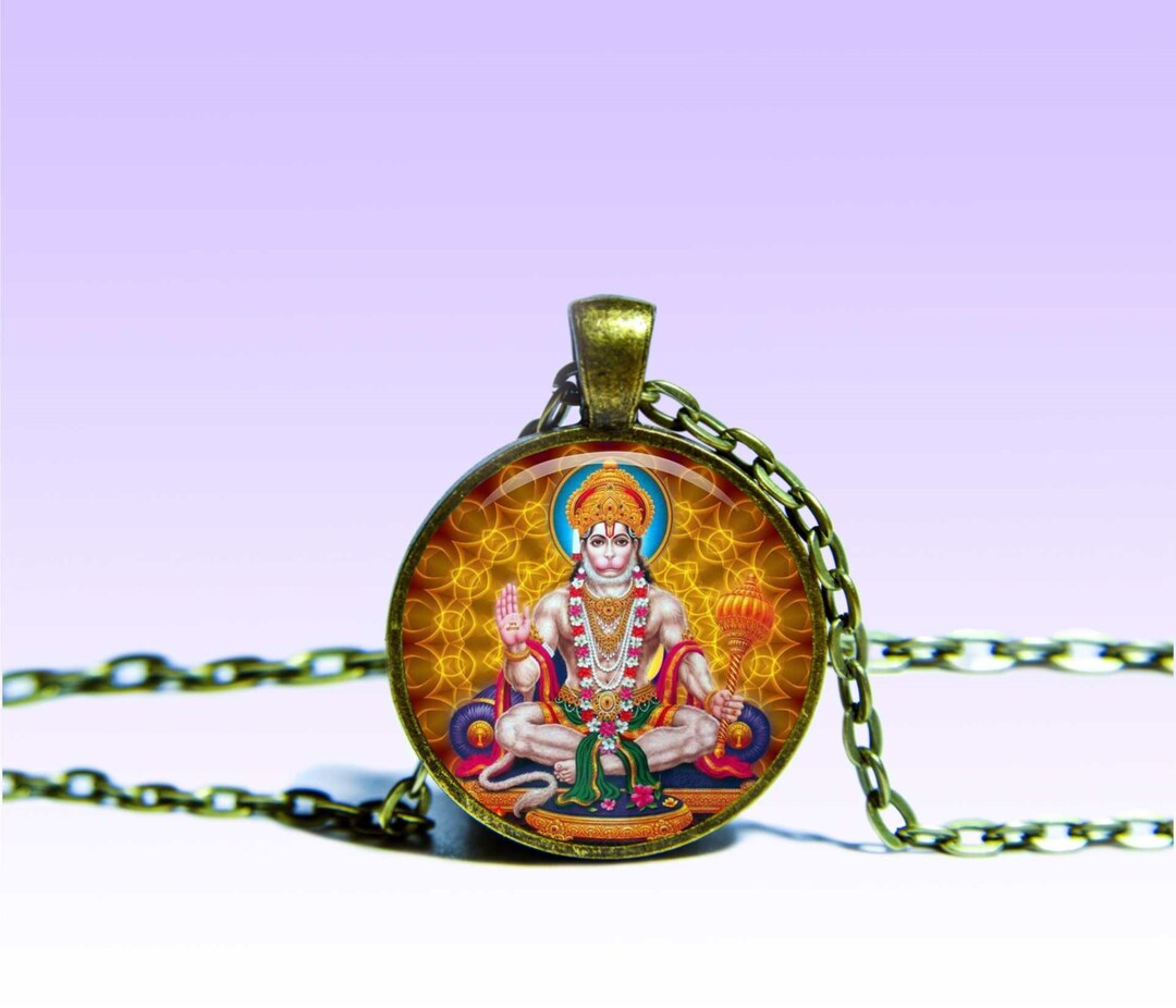Hanuman NECKLACE Hanuman Pendant Hindu Deities Amulet Lotus Om Yoga - Etsy