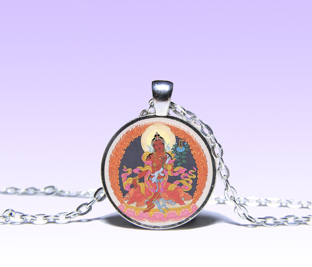 Red Tara Goddess Pendant Necklace: Dakini Amulet, Lotus Charm Yoga - Etsy