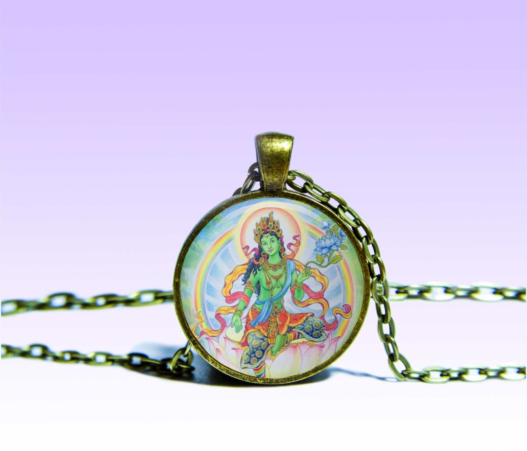 Tara Green Amulet Om NECKLACE Amulet Lotus Charm Pendant Mantra Yoga - Etsy