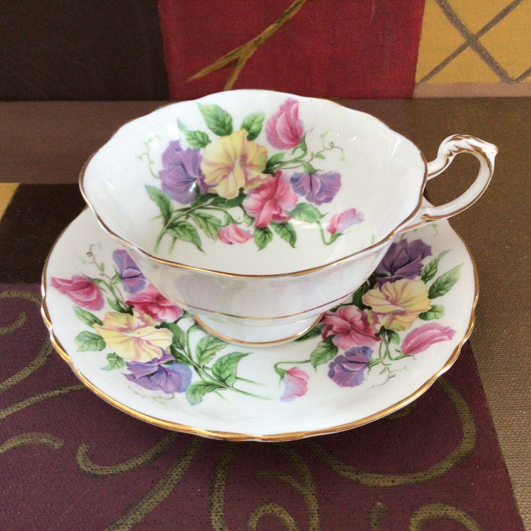 Paragon Sweet Pea Teacup and Saucer, Double Warrant by Appointment Fine ...