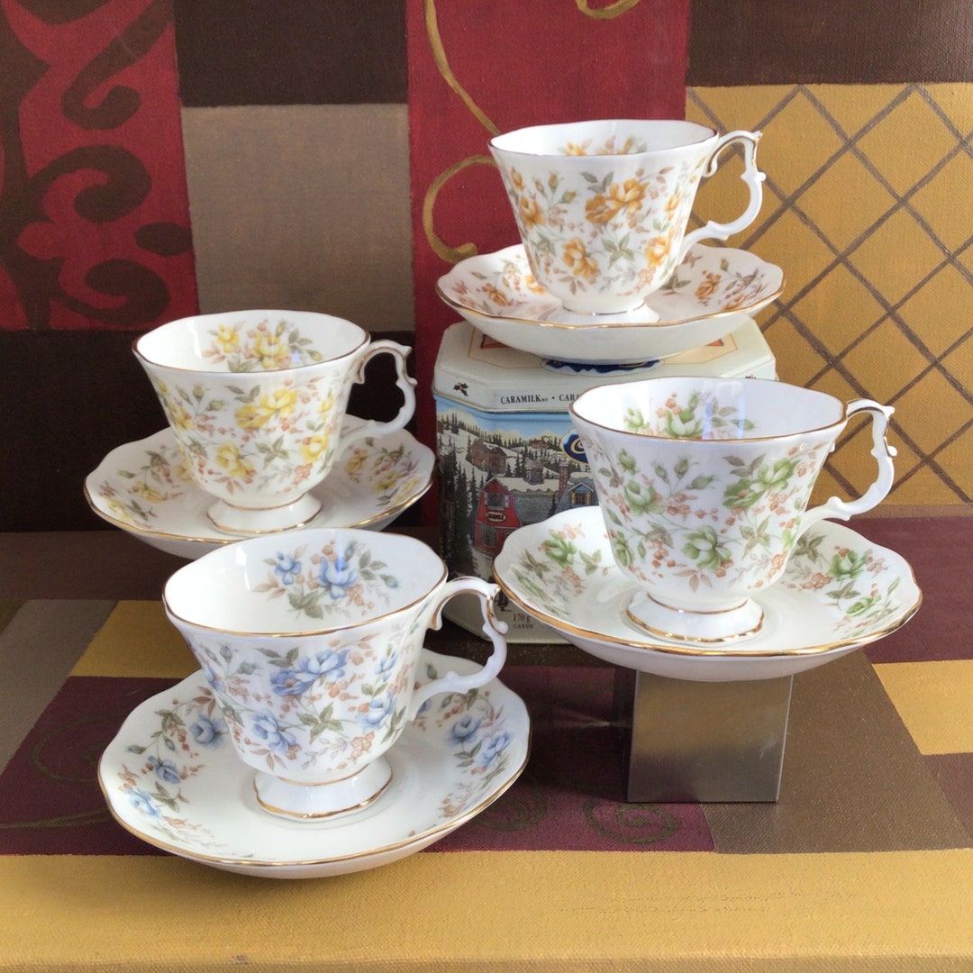 Selection of Royal Albert Rose Chintz Series Teacups and Saucers, Blue ...