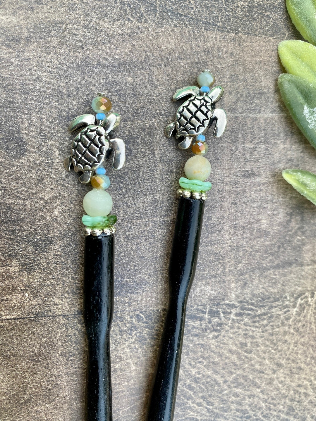 Sea Turtle Hair Sticks • Beach Lover Gift • Czech Glass Beads - Etsy