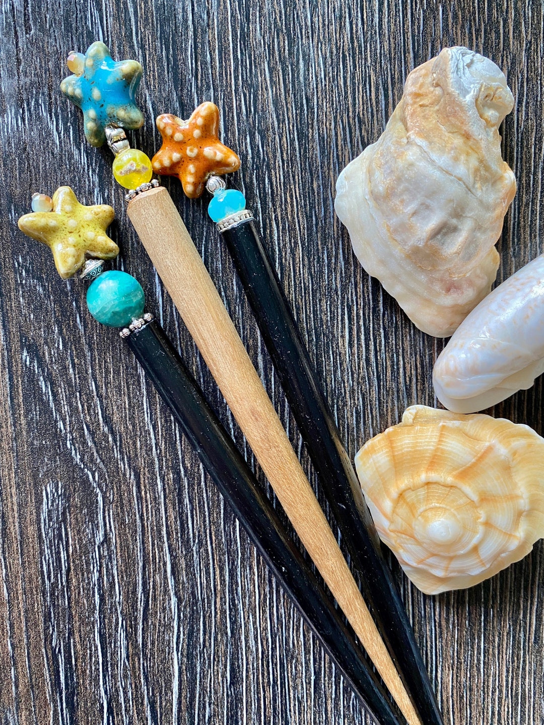 Starfish Hair Sticks • Bumpy Starfish Beads • Longer Hair Sticks ...