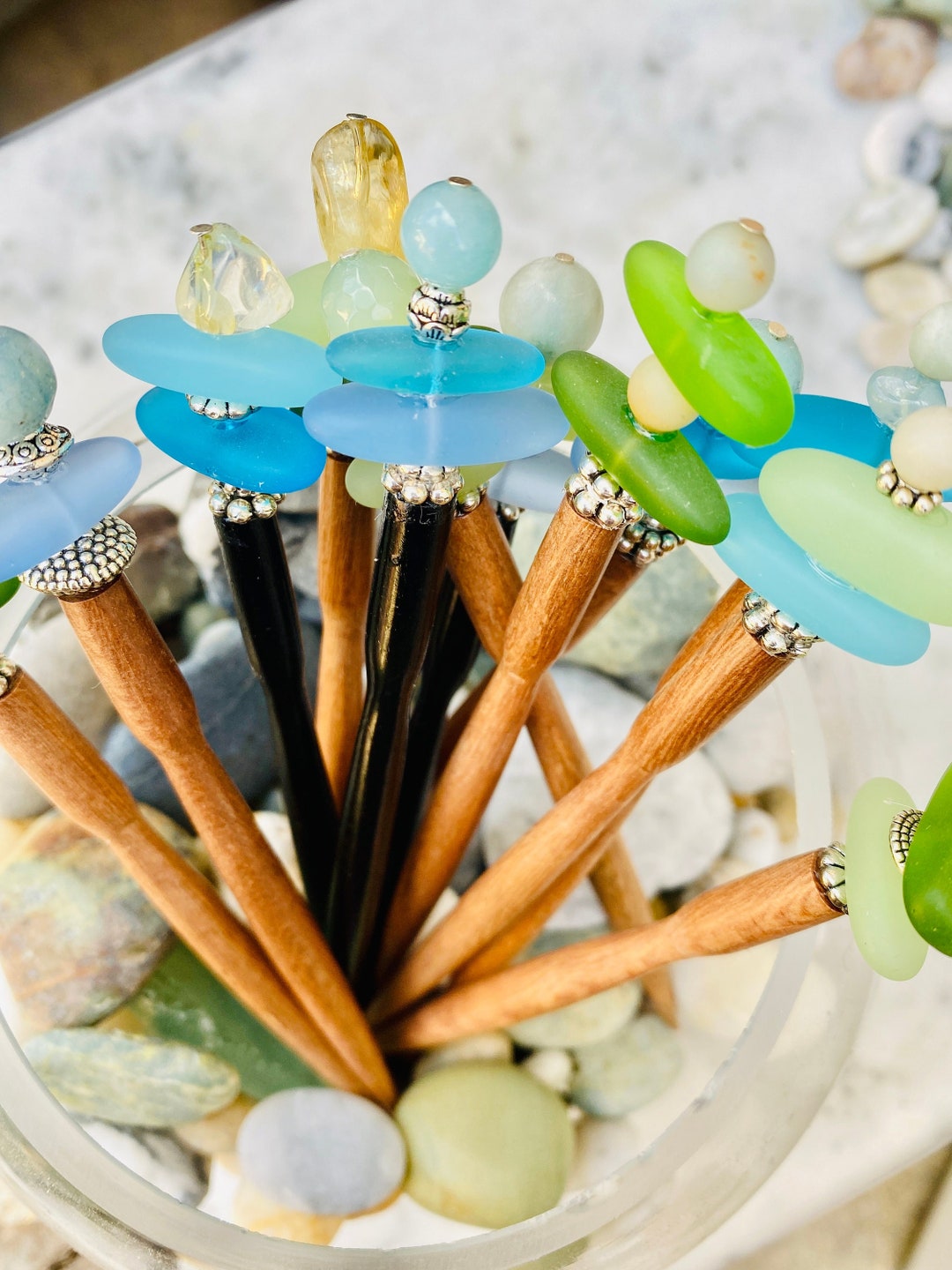 Sea Glass Hair Sticks - Aqua Blue Green Hair Jewelry - Set of 2 - Etsy
