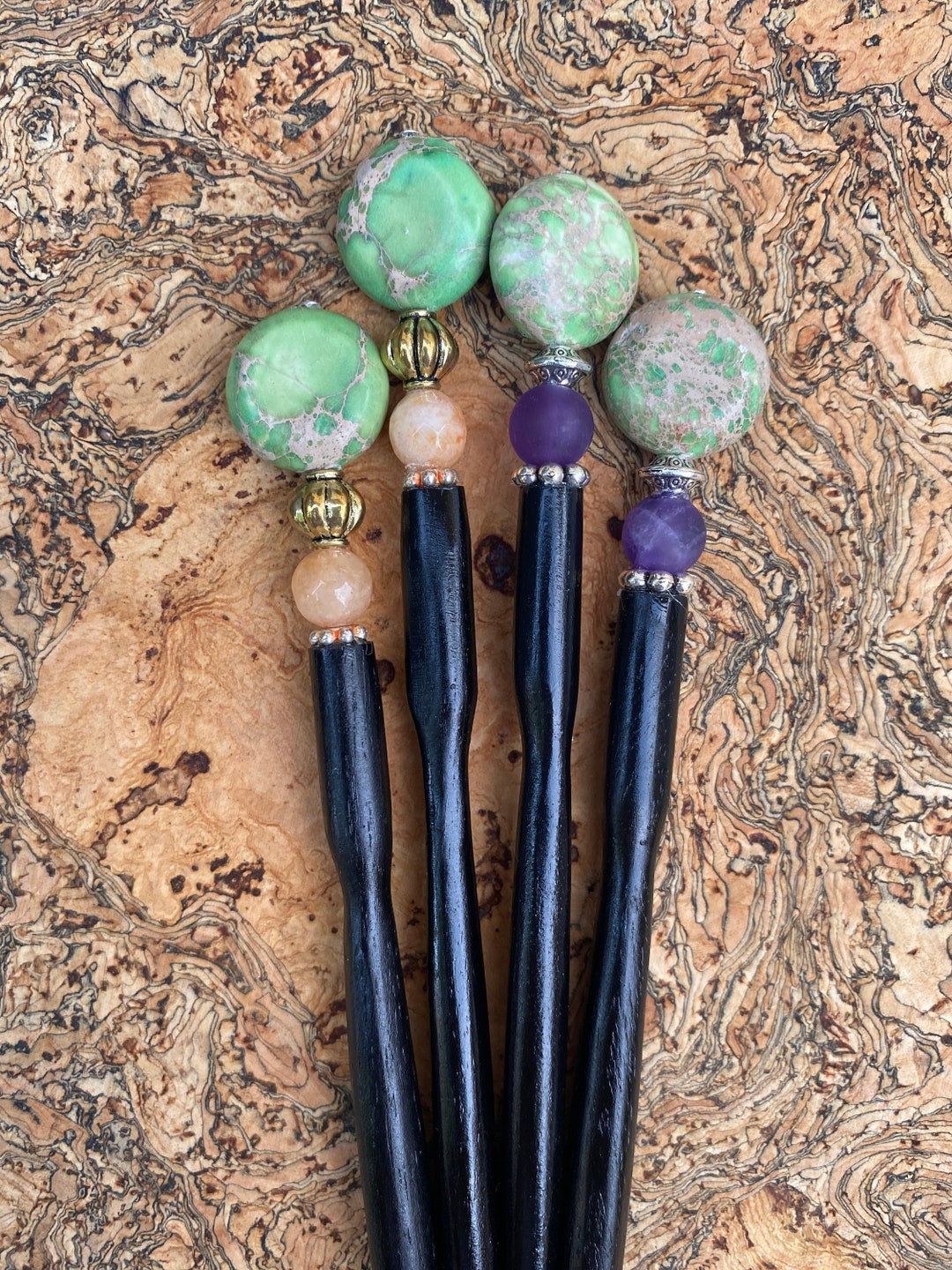 Sea Sediment Jasper Hair Sticks • Amethyst Hair Sticks • Apple Green ...