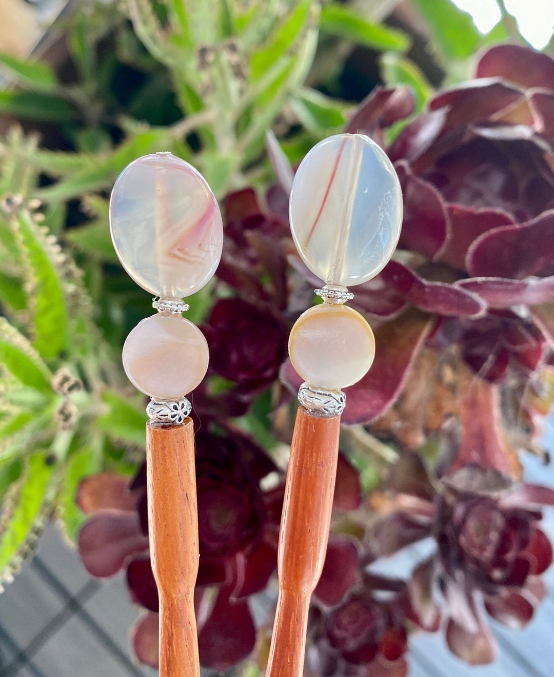 Imperial Jasper Hair Sticks • Burnt Orange Honey Lavender Glass Beads ...