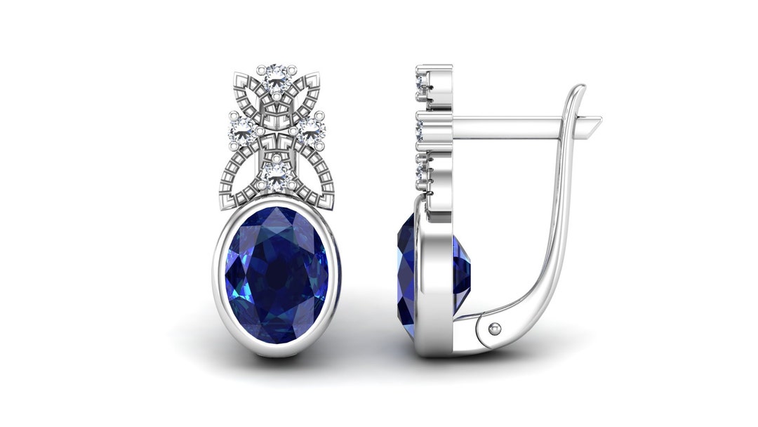 2,35 cts, Lab erstellte blauer Saphir Ohrring, Saphir Baumeln Ohrring ...