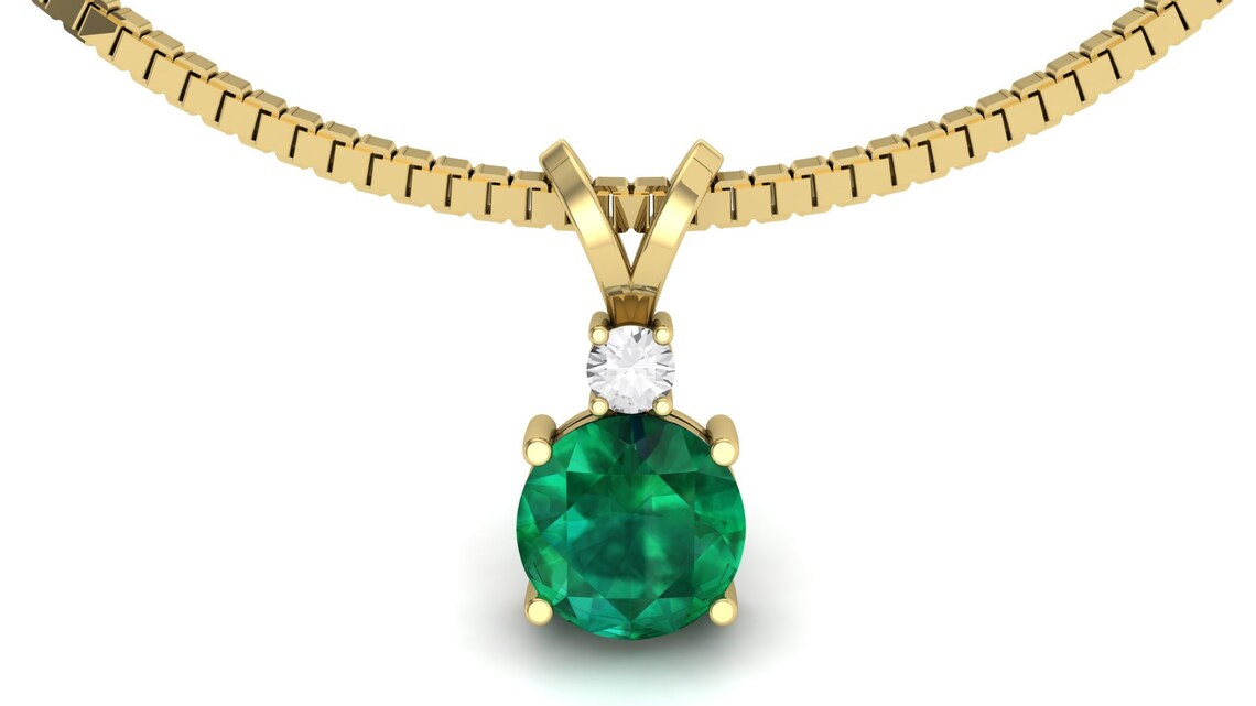Emerald Pendant Necklace: Classic Solitaire Design (18" Box Chain) - Etsy