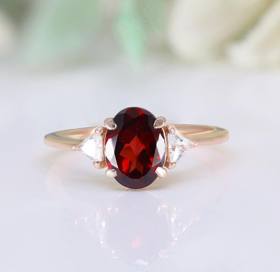 Oval Shape Natural Red Garnet Engagement Ring for Love Wedding Ring ...