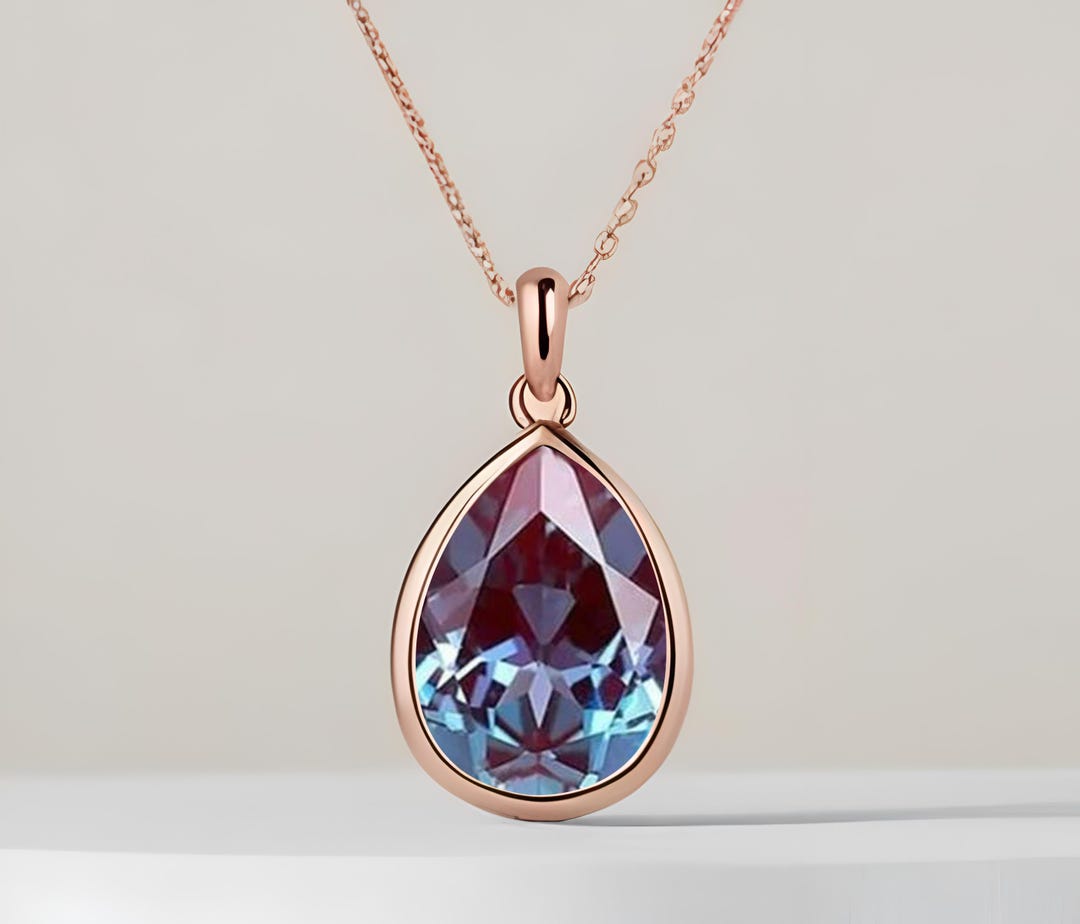 Alexandrite Pendant 18 Inch Cable Chain With Spring Lock 925 Silver 14K ...