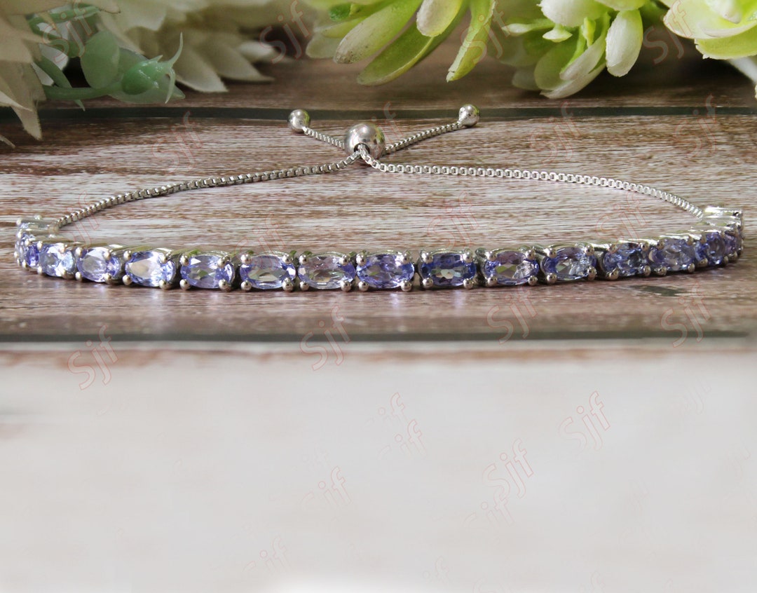 Beautiful Slider Bolo Lock Silver Bracelet, AAA Natural Tanzanite ...