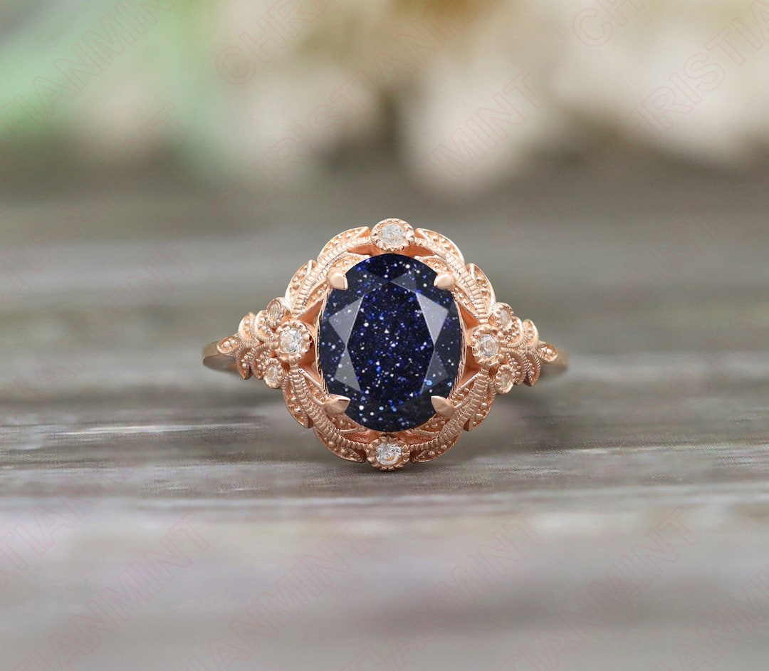Oval Natural Blue Sandstone Gemstone 14K Rose Gold Plated Silver ...