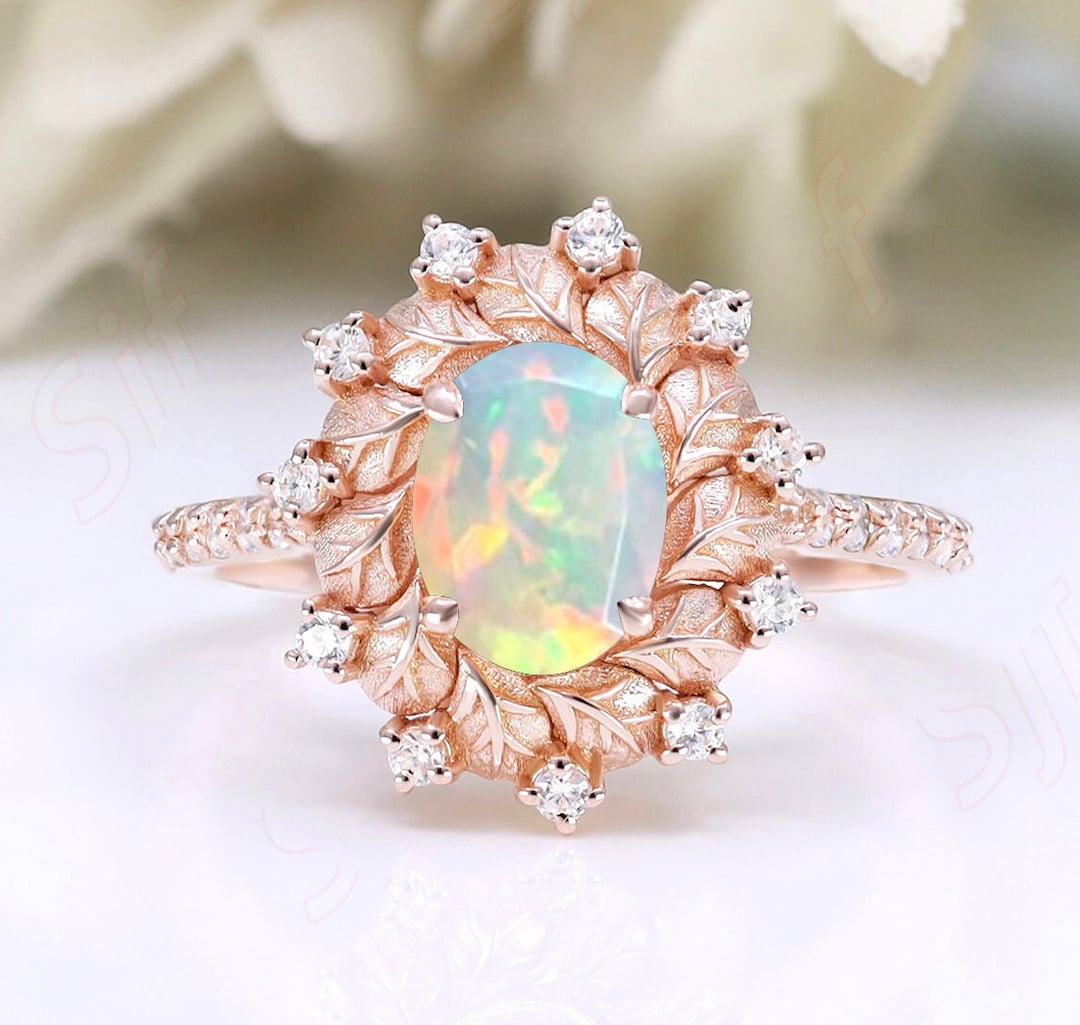 Natural Opal Gemstone Engagement Ring, Oval 8x6mm Opal Stone Ring for ...