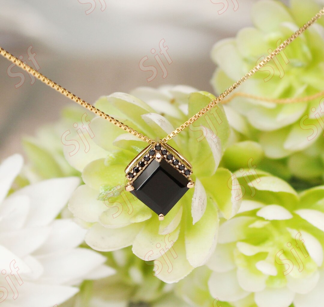 Vintage Black Onyx Pendant, Square Gemstone (sterling Silver, 18") - Etsy