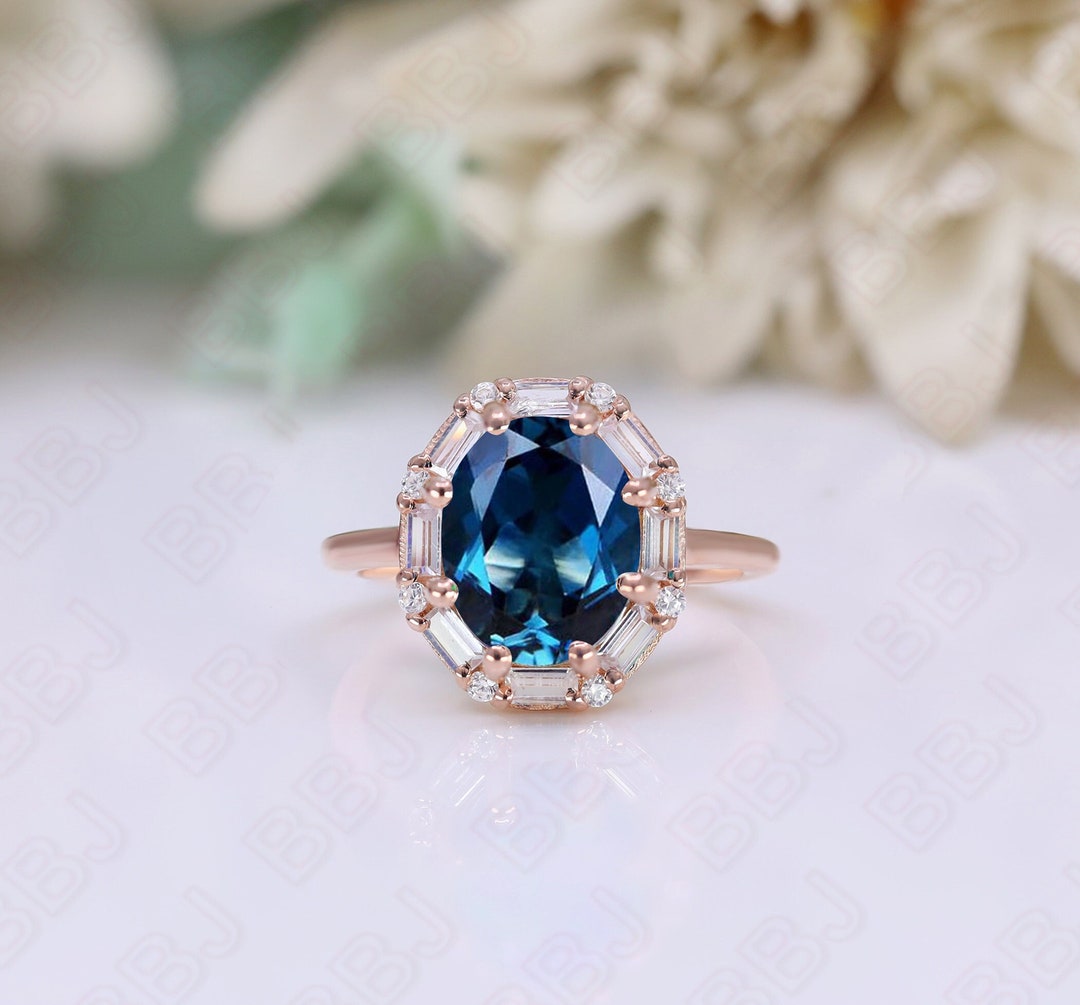 Oval Natural London Blue Topaz Gemstone Engagement Ring Bridal Blue ...