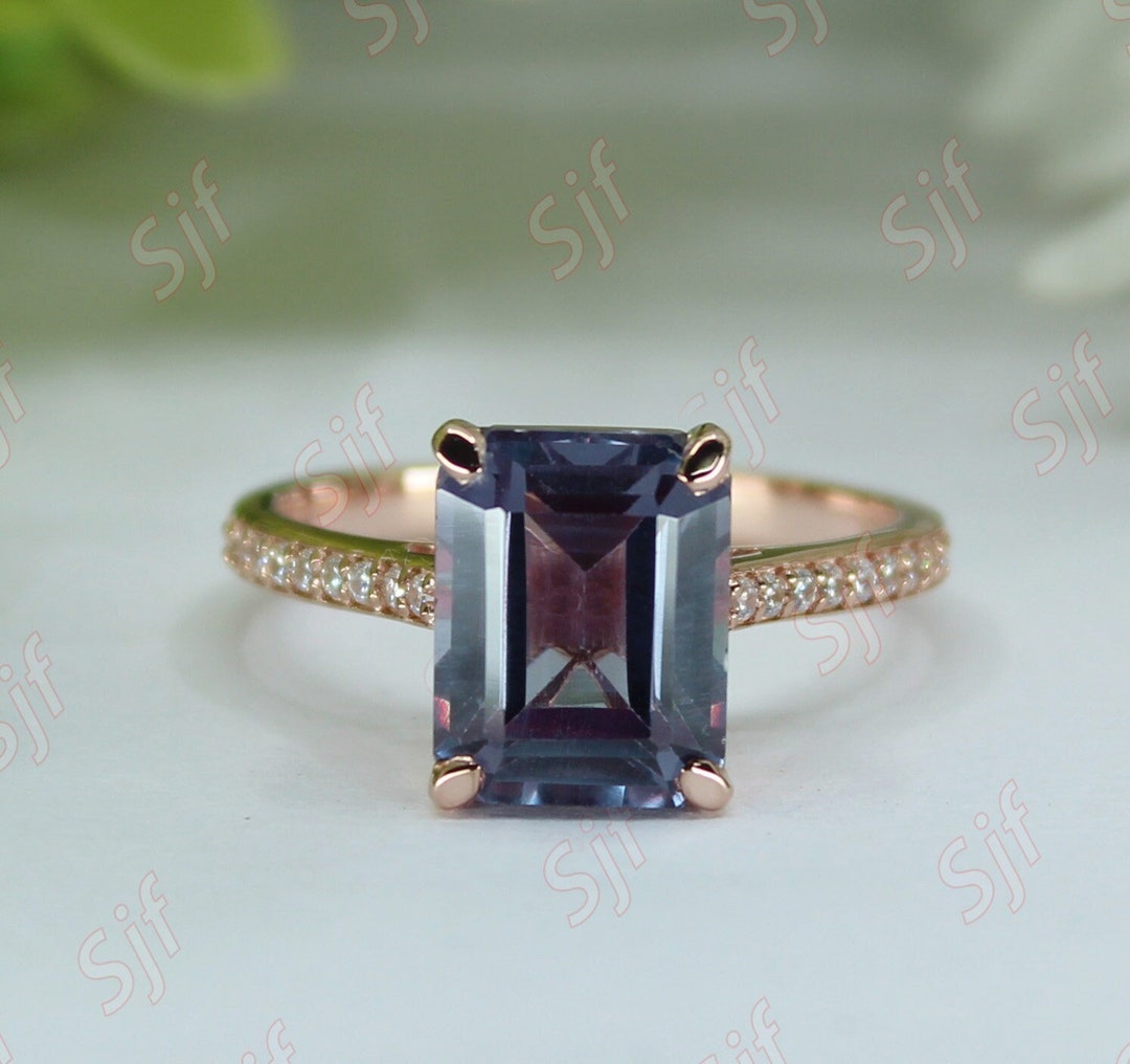 4.10cts, Octagon Shape Alexandrite Gemstone Engagement Ring, Vintage ...