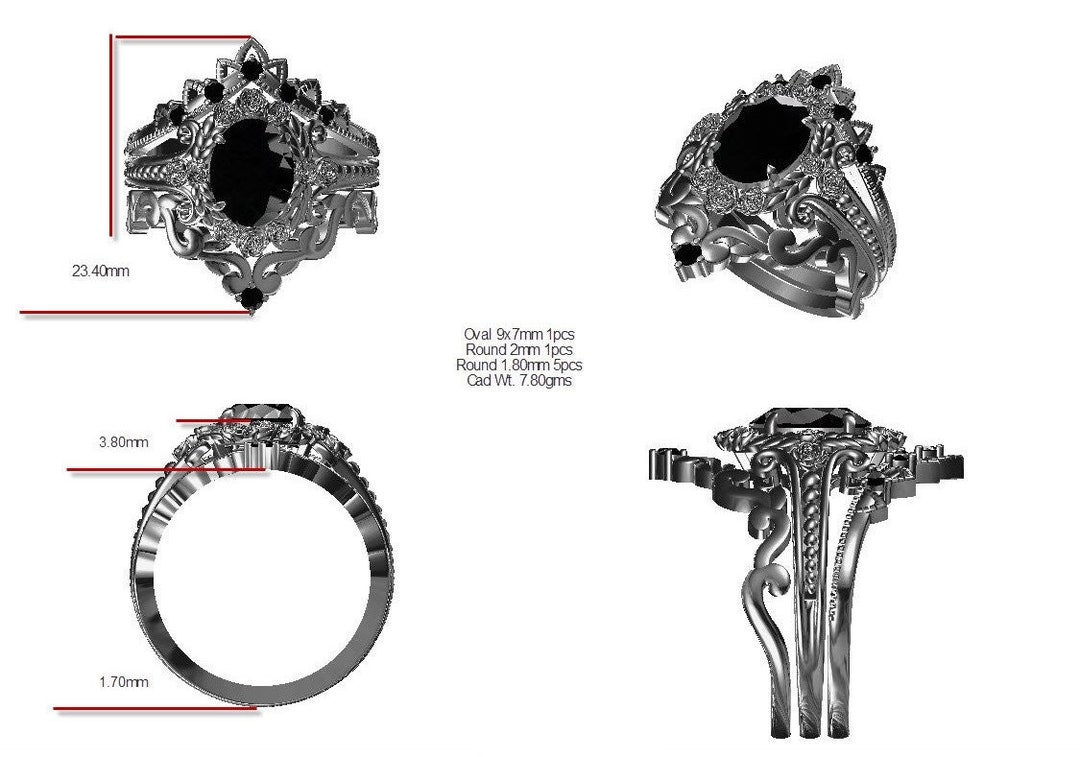 Upper and Lower Enhancer Bands for Black Onyx Vintage Art Deco Floral ...