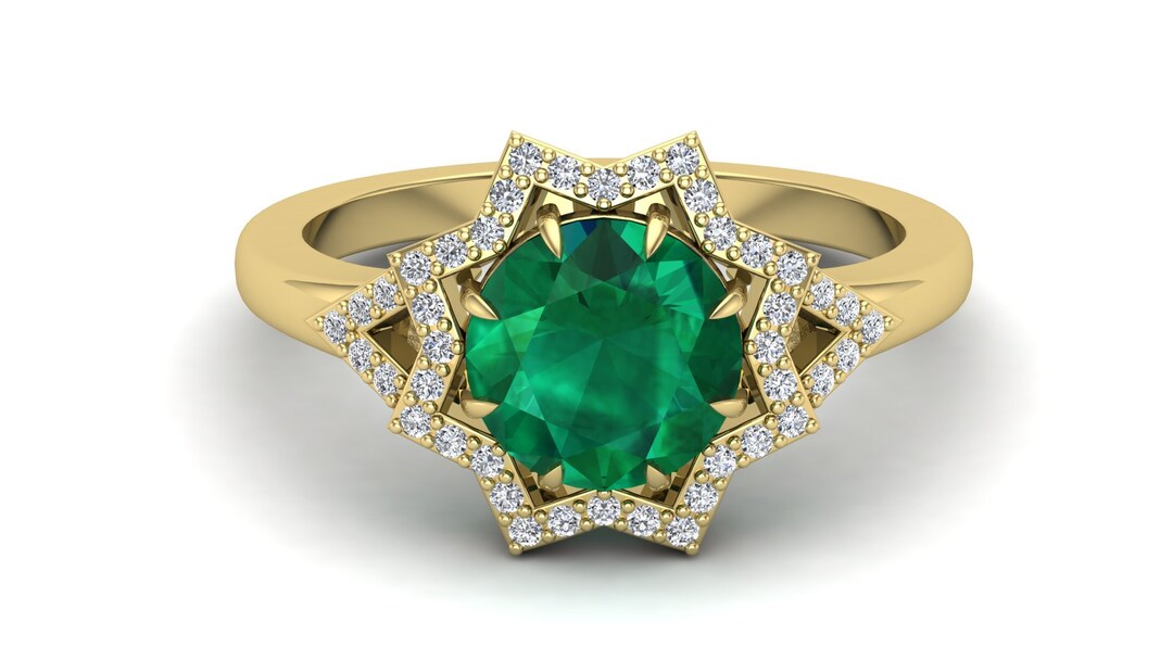 2.50ct Emerald Gemstone Engagement Ring, Green Stone Star Shape Ring ...
