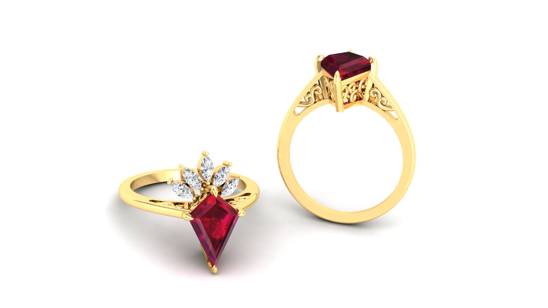 2.10cts Ruby Gemstone Engagement Ring kite Shape Stone Ring | Etsy
