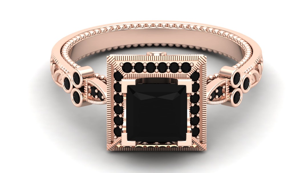 1.45ctnatural Black Onyx Princess Cut Shape in 14K Rose Gold Plated ...