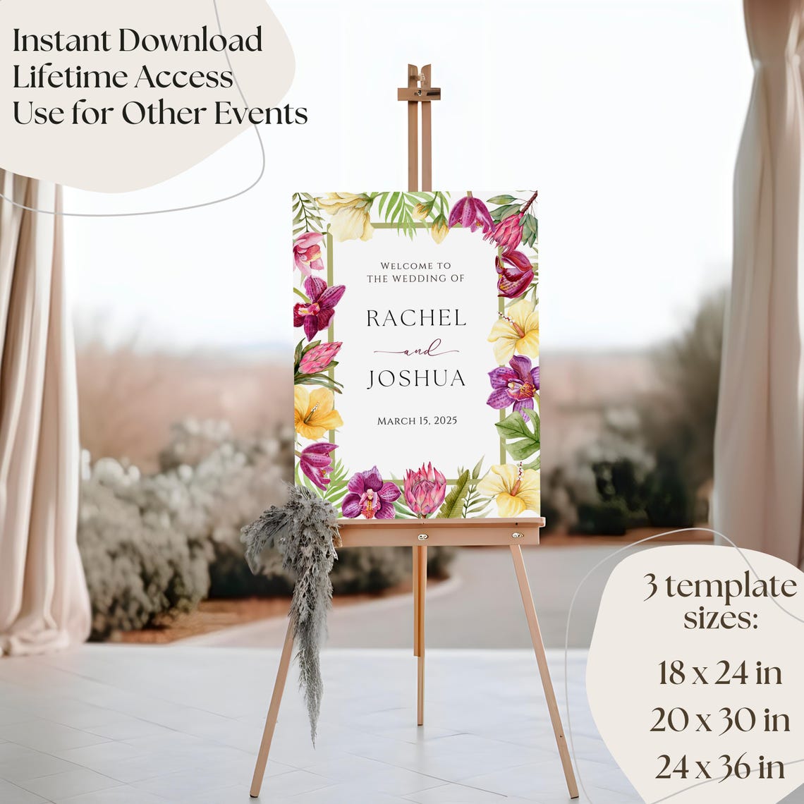 Floral Wedding Signage Template Wedding Sign Floral Bridal Shower Sign ...