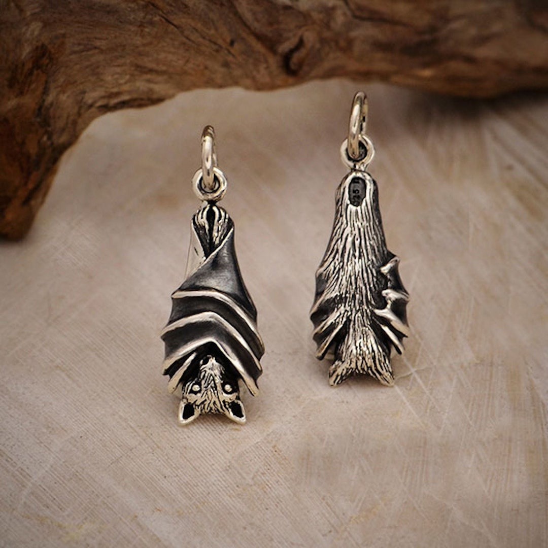 Hanging Bat Necklace, Realistic Silver 3D Bat Charm, Nocturnal Animal ...