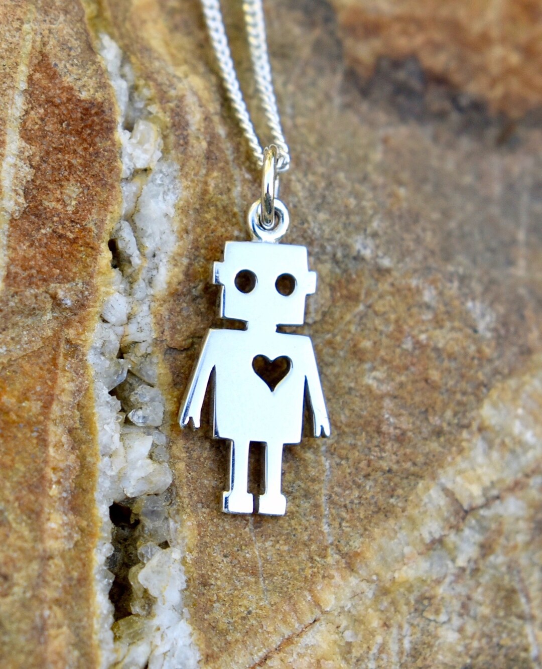 Sterling Silver Robot Charm Necklace, Robot Lover, Fairy Tale Charm ...
