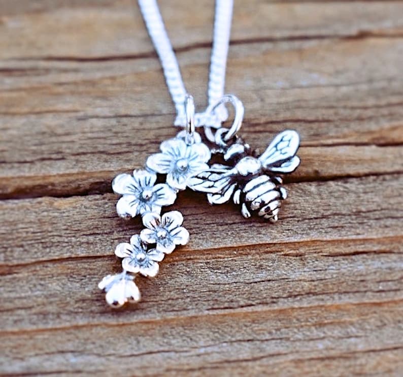 Sterling Silver Bee Charm Necklace / Small Honeybee Bumblebee | Etsy