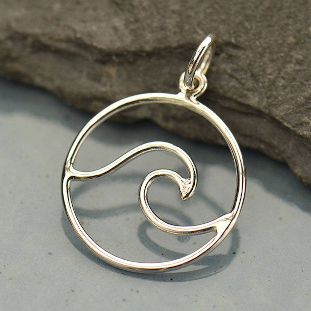Ocean Wave Necklace / 925 Sterling Silver Pendant Waves Charm / Beach ...