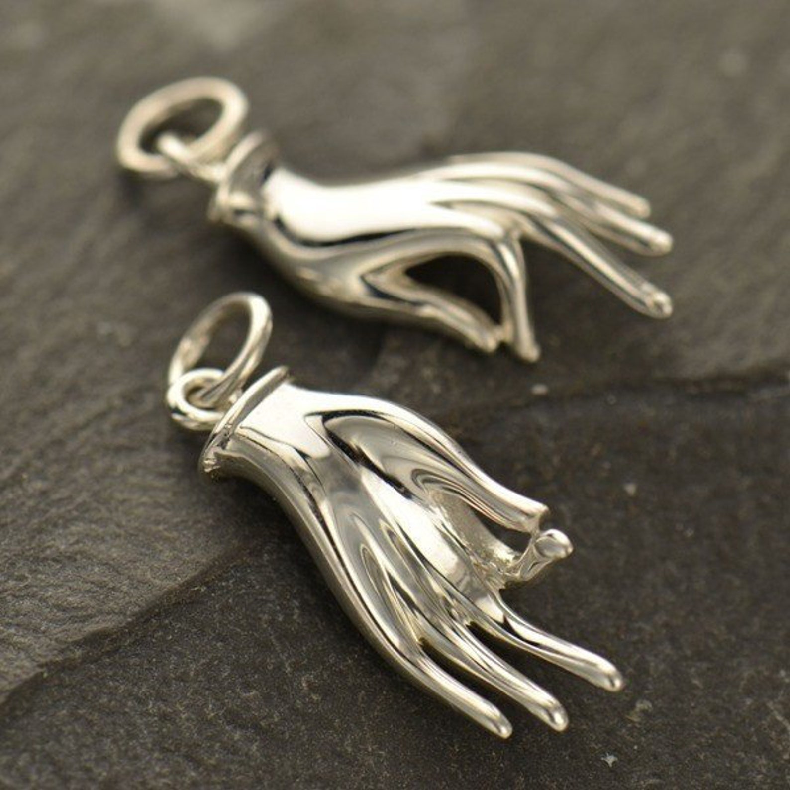 925 Sterling Silver Mudra Hand / Gyana Charm Hindu Buddhist Pendant Necklace / Meditation ...