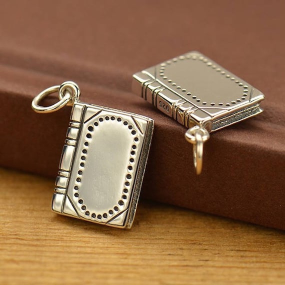 Silver Book Charm Sterling Silver Book Necklace Librarian - Etsy