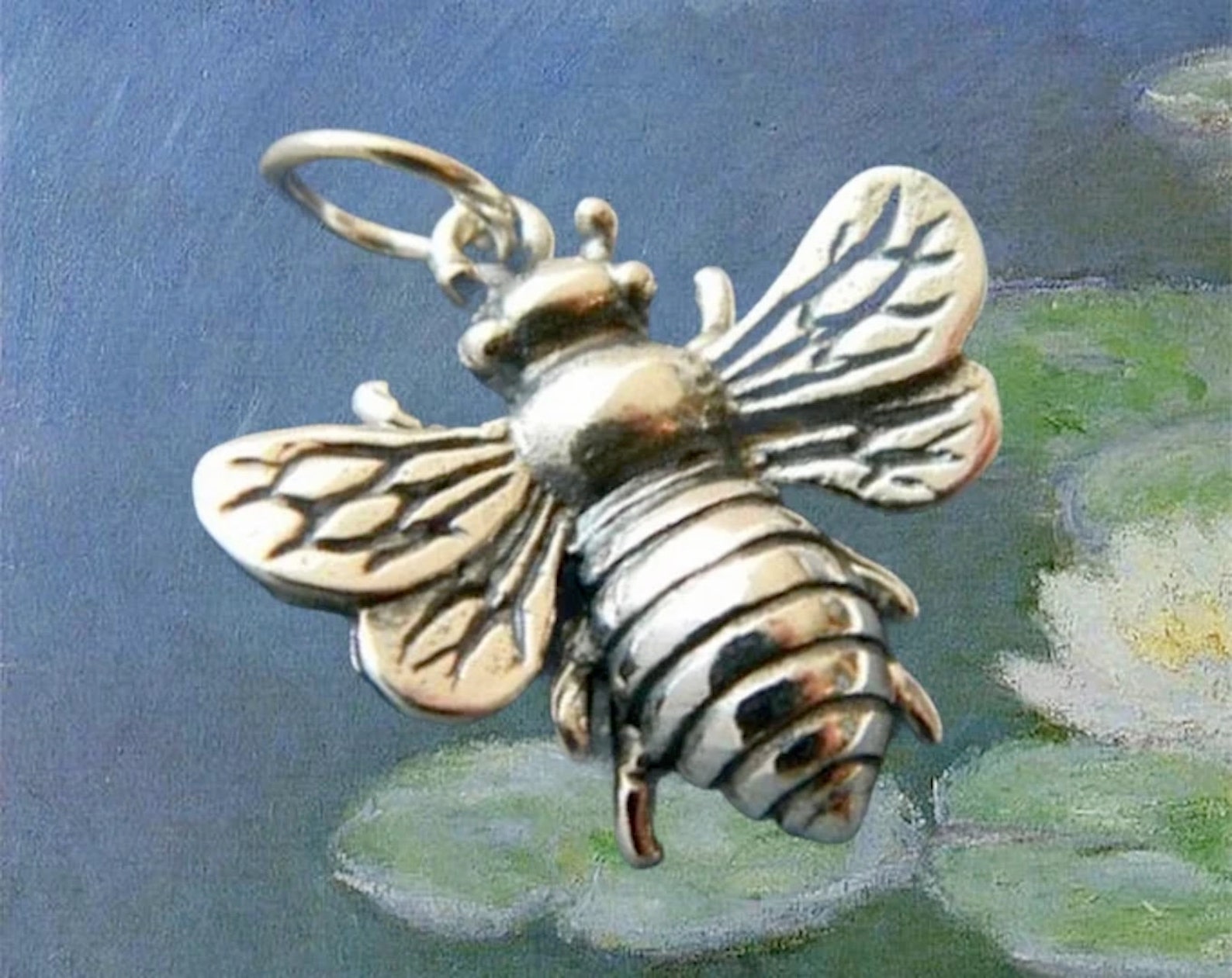 Bee Honeybee Bumblebee Large Sterling Silver Charm Pendant Flying ...