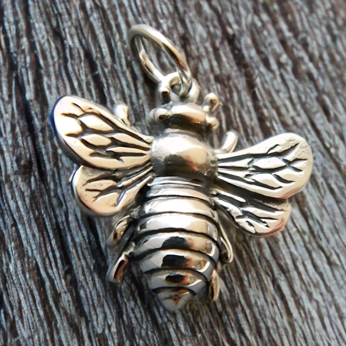 Bee Honeybee Bumblebee Large Sterling Silver Charm Pendant Flying ...