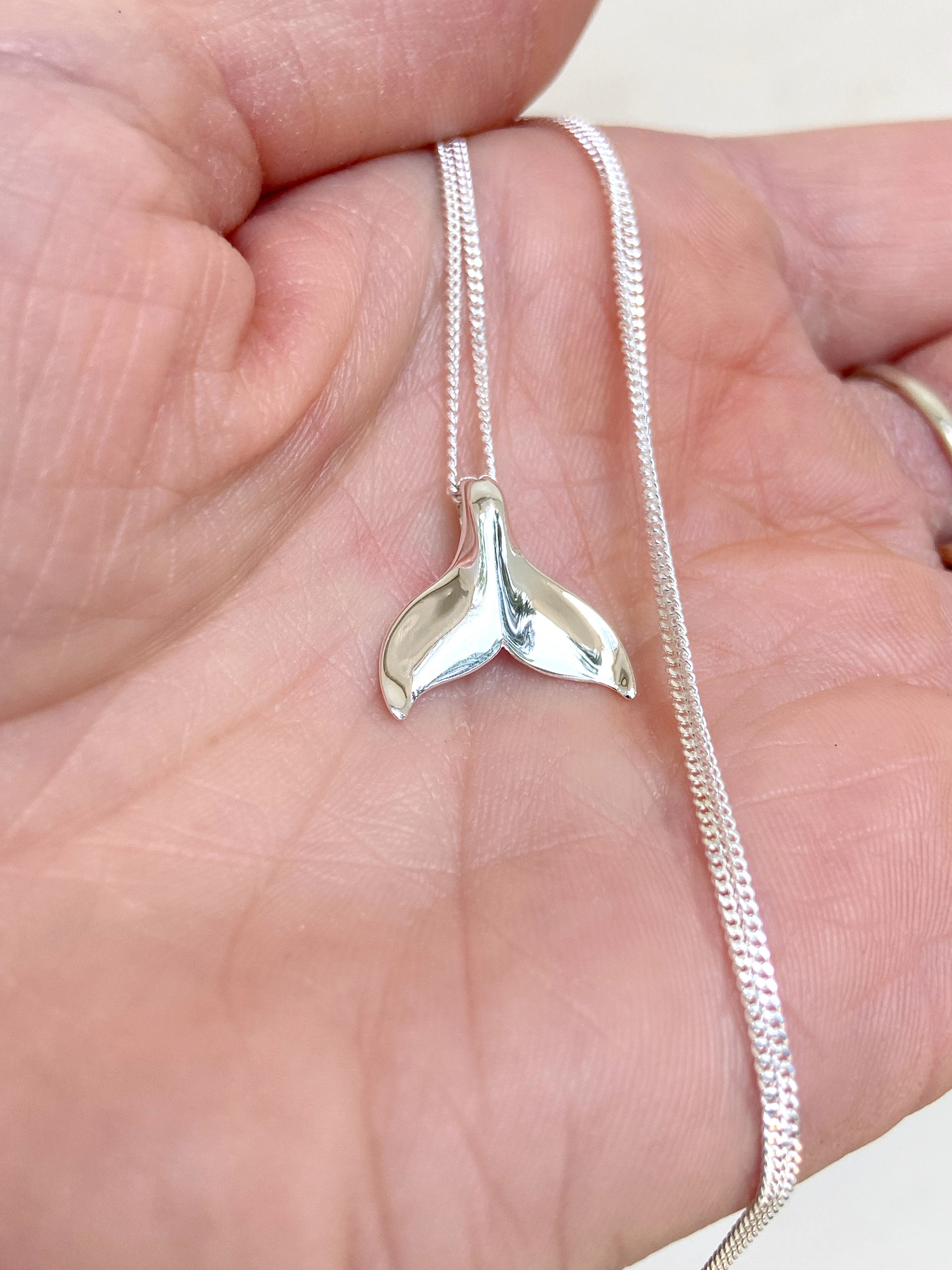 Whale Tail Necklace / 925 Sterling Silver Pendant Ocean Charm / Marine ...