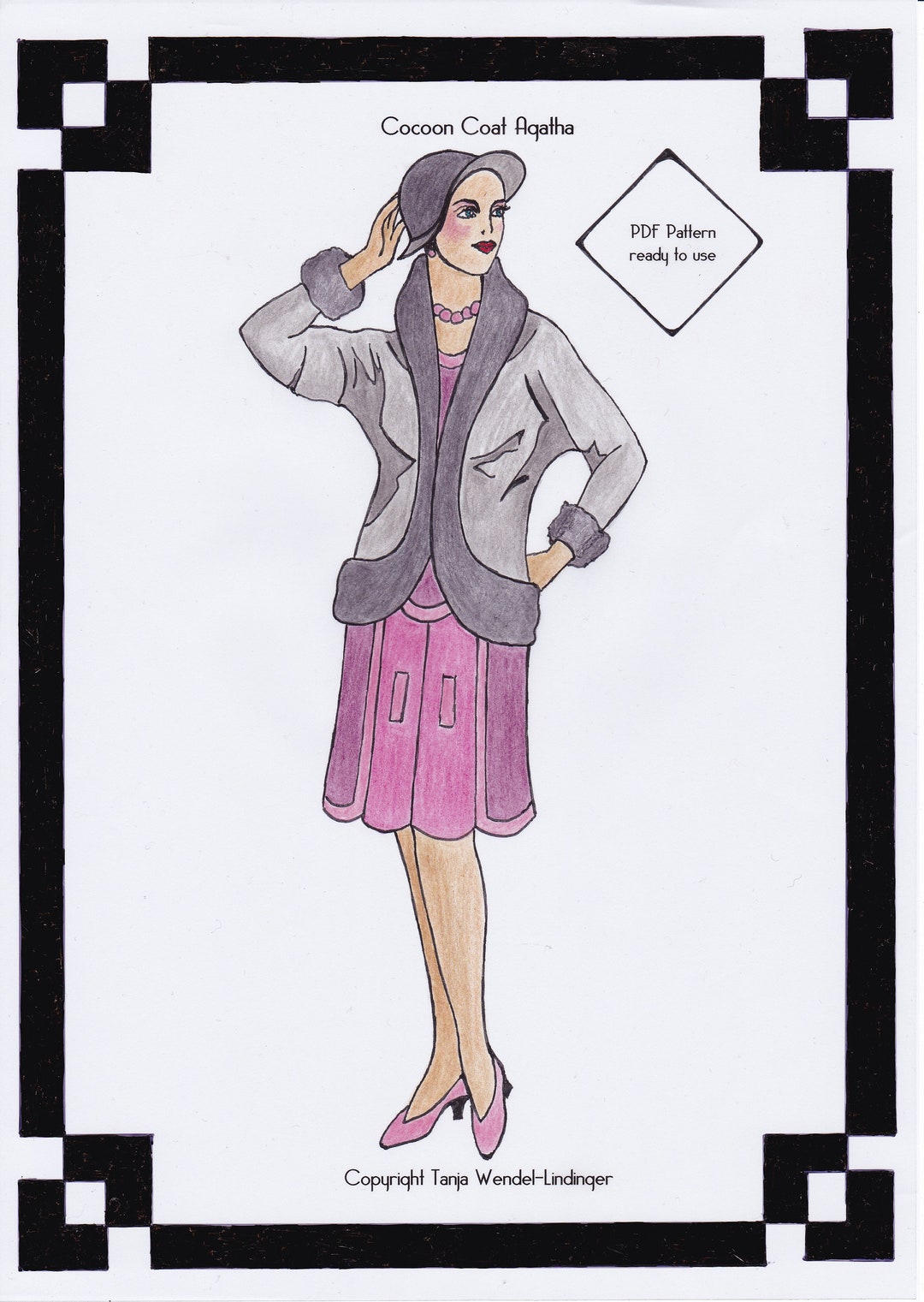 1920s Cocoon Coat Agatha - PDF Pattern Sizes US10/UK14/DE40 and ...