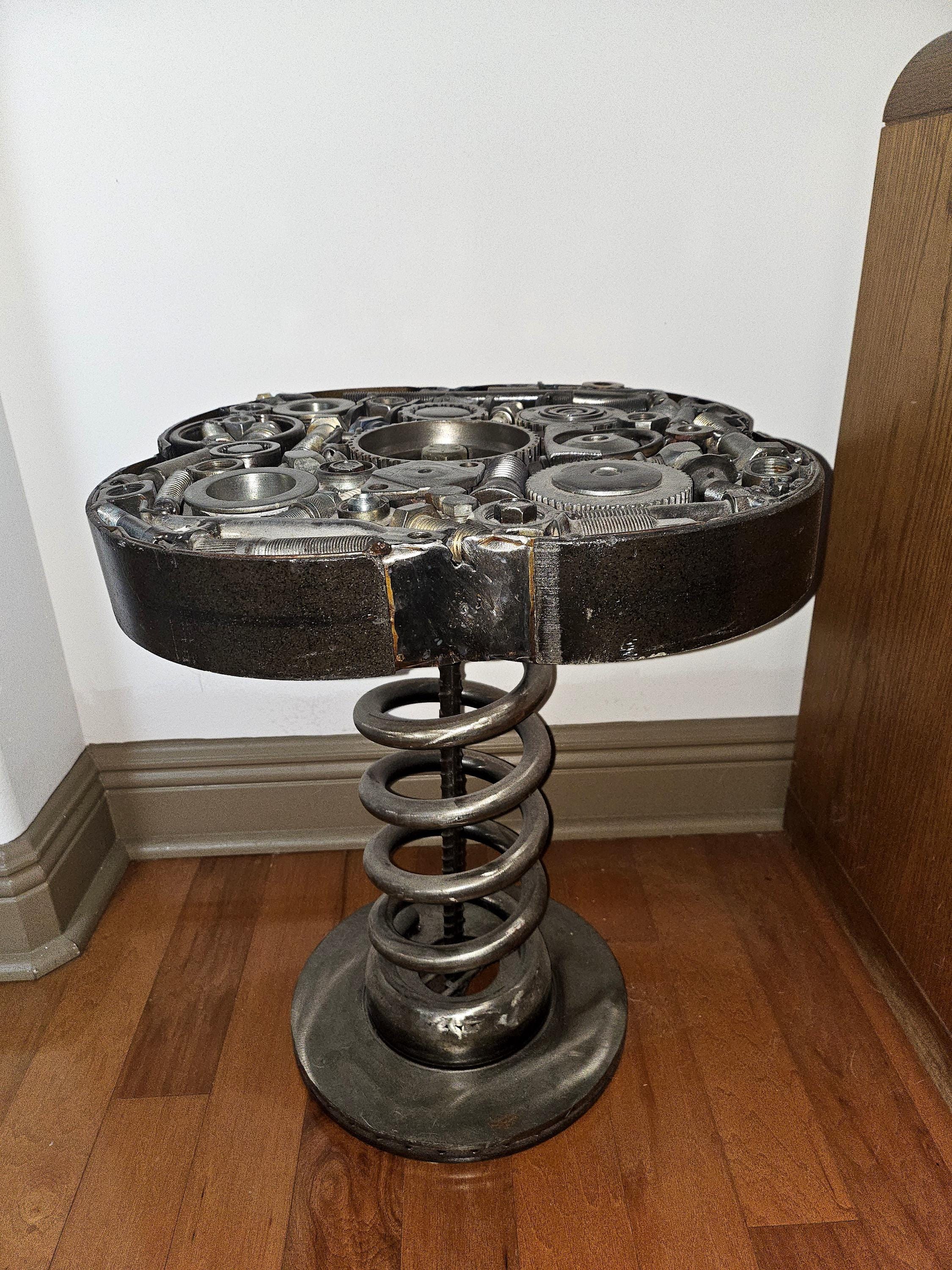 Custom Welded Modern Spiral Metal End Table With Round Glass Top - Etsy