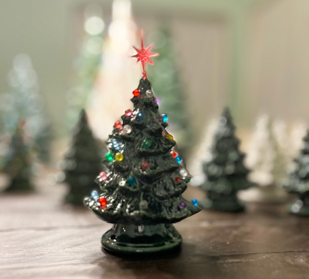 6 Inch Green Ceramic Christmas Tree With Multi-colored Lights - Etsy