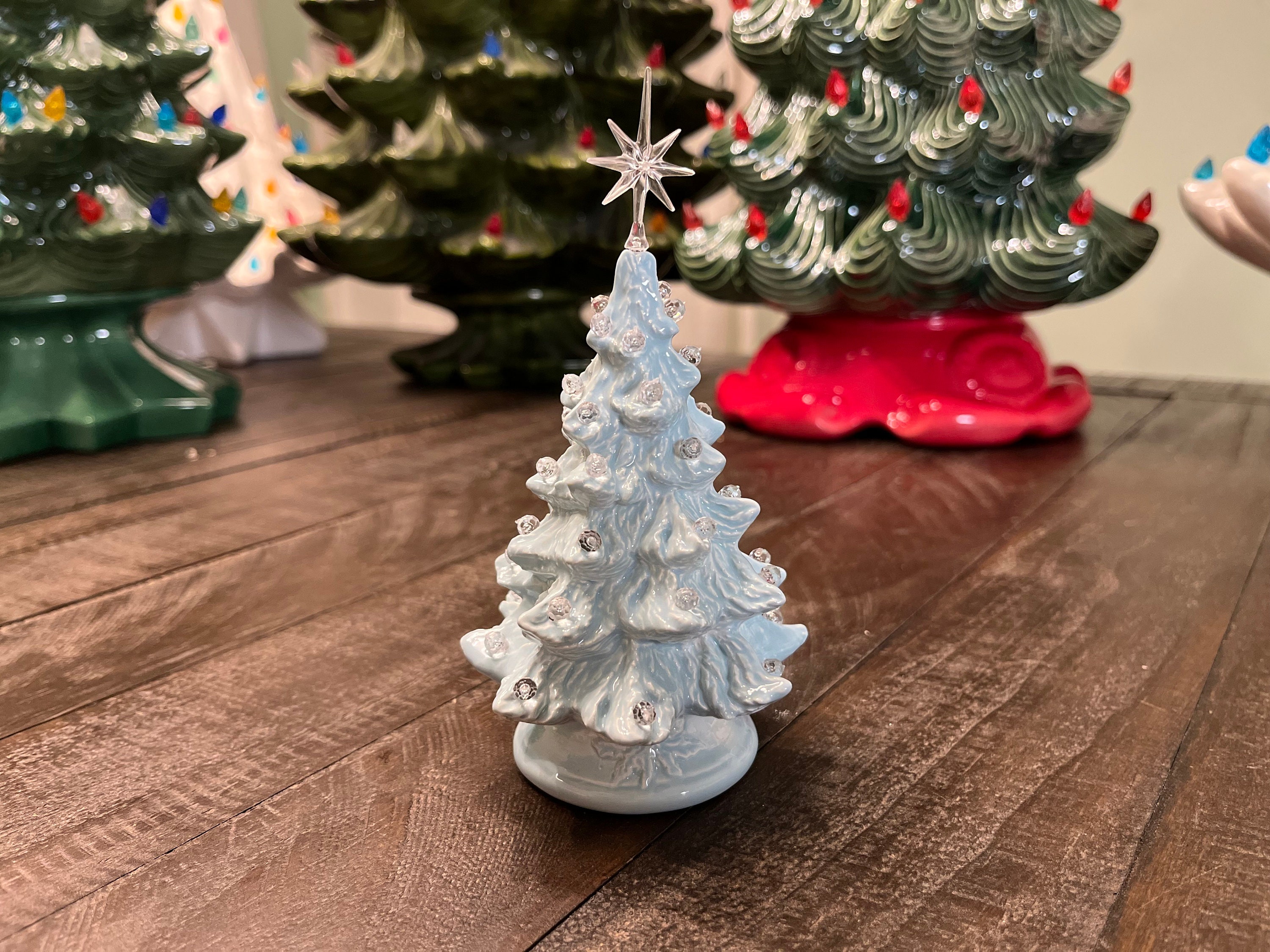 6 Inch Light Blue Ceramic Christmas Tree With Clear Lights - Etsy