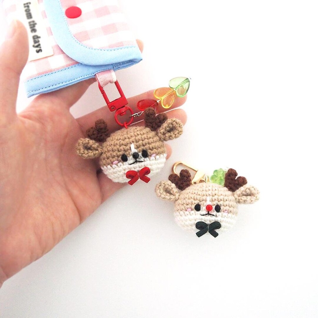 Crocheted Deer Rudolph Christmas Doll Charm Keyring Keychain Phone ...