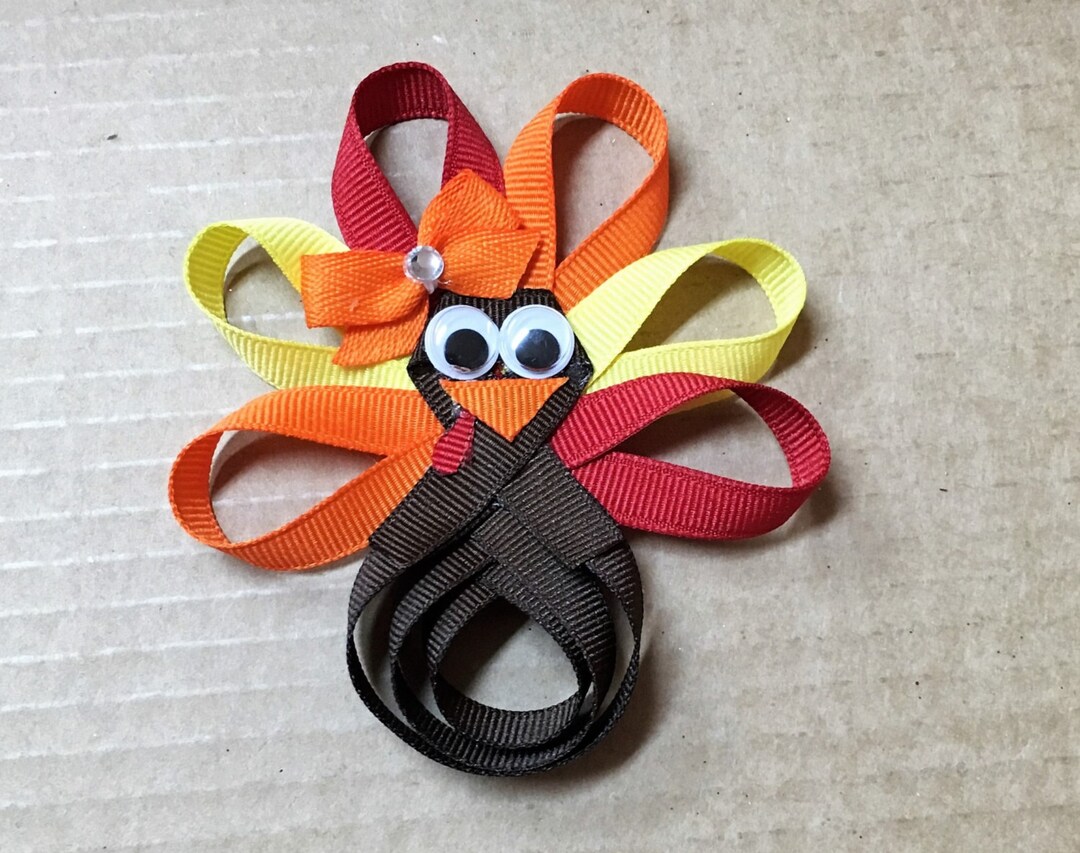 Turkey Hair Bow, Turkey Hair Clip, Thanksgiving Hair Bow, Turkey Ribbon ...
