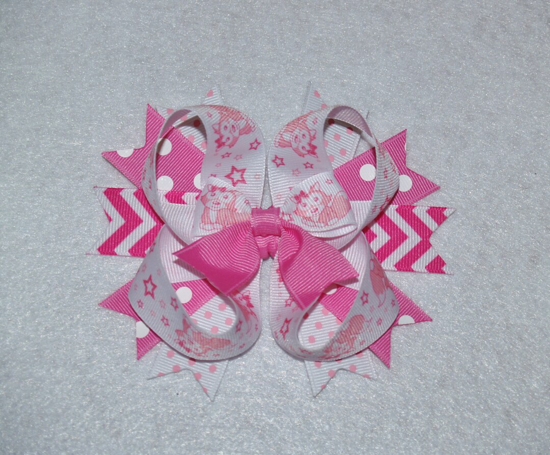 Pink and White Hair Bow, Cute Fox Hair Bow, Boutique Style Hair Bow ...