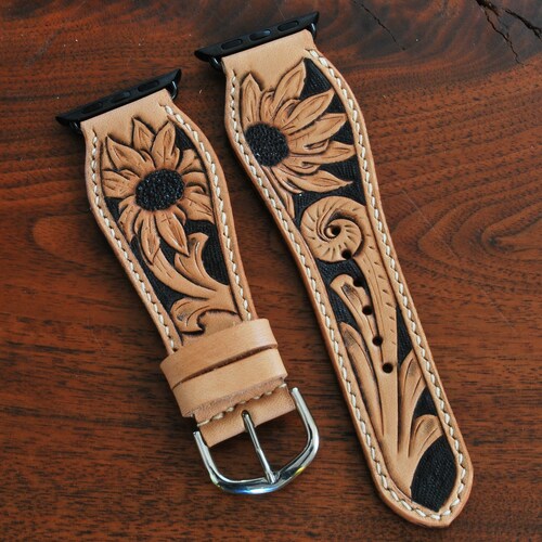 Cow Skull and Cactus Serape Hand Tooled Leather Apple Watch - Etsy