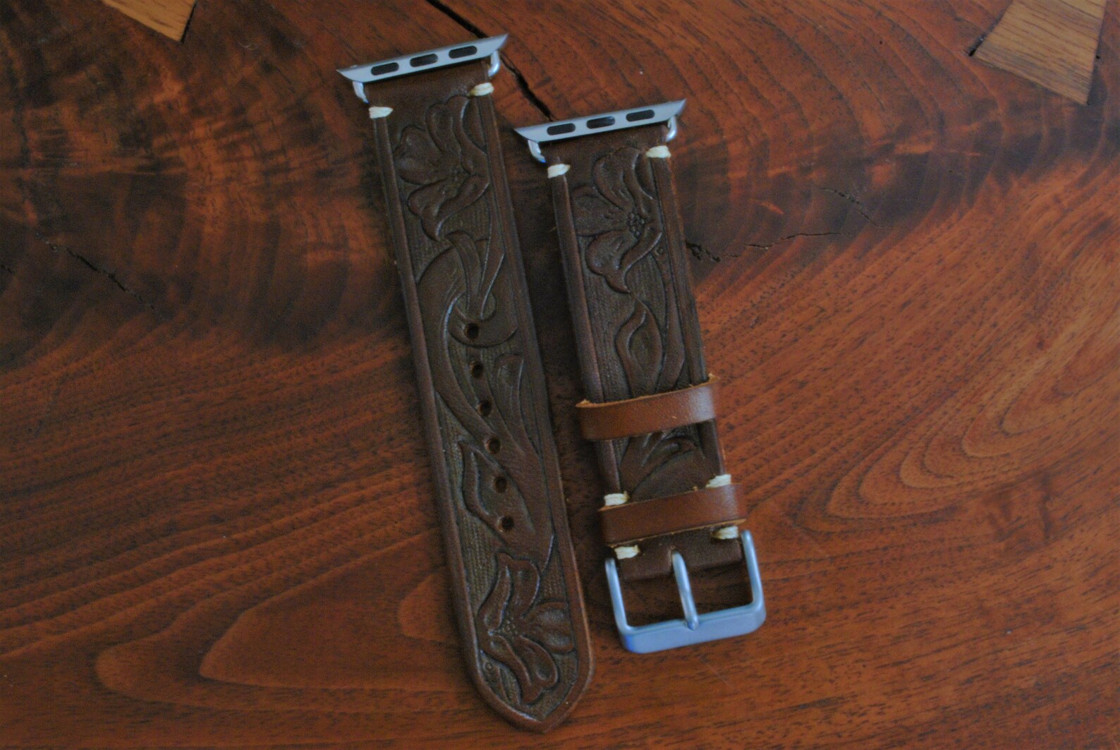 Hand Tooled Leather Apple Watch Strap Brown | Etsy