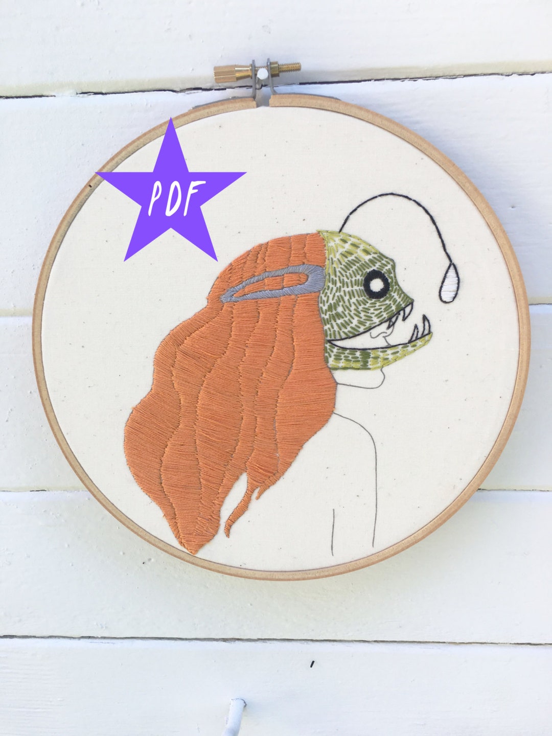 Hand Embroidery Pattern, Embroidery Pattern, Angler Fish PDF - Etsy