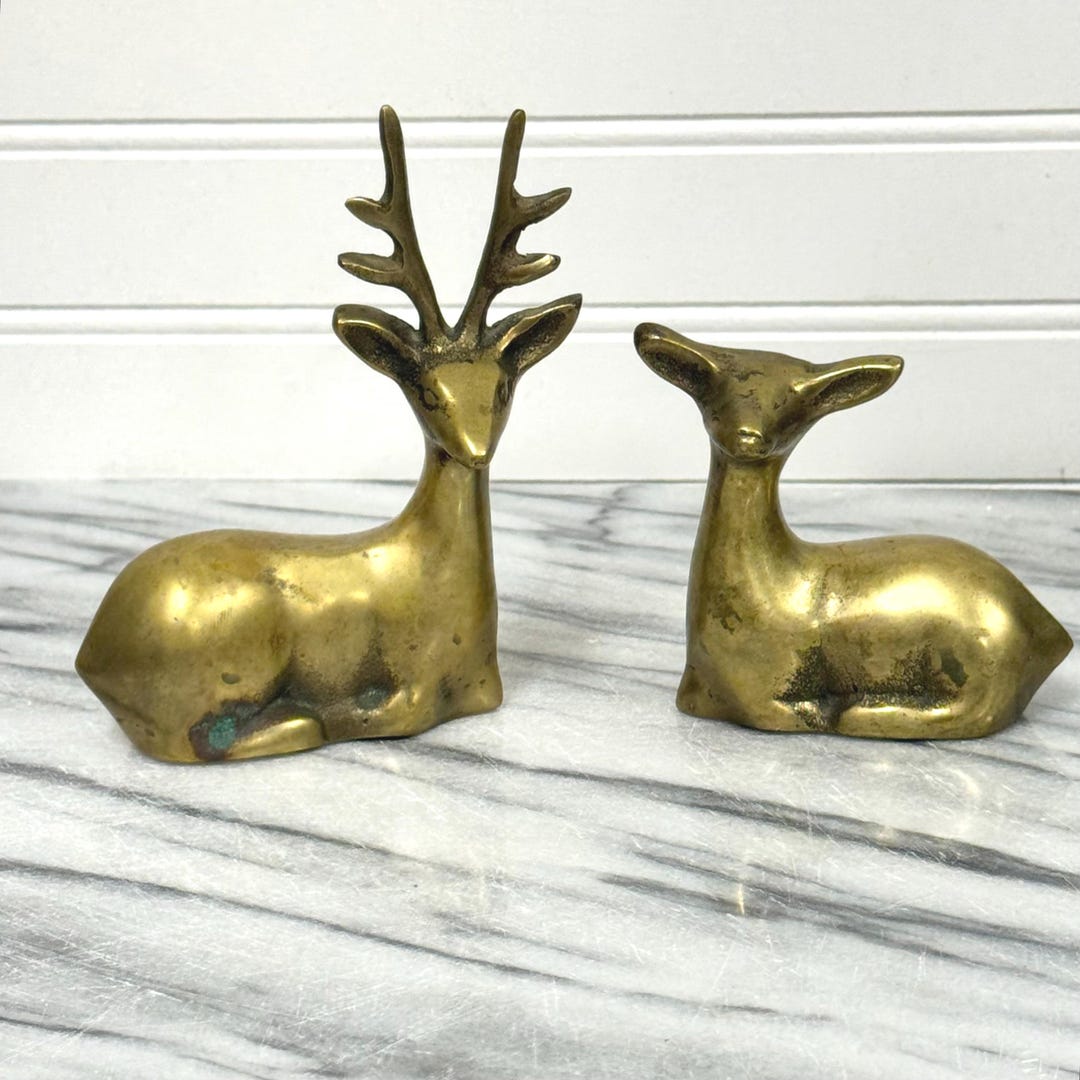 Vintage MCM Brass Deer Pair- Set of 2 Vintage Brass Deer Figurines - Etsy