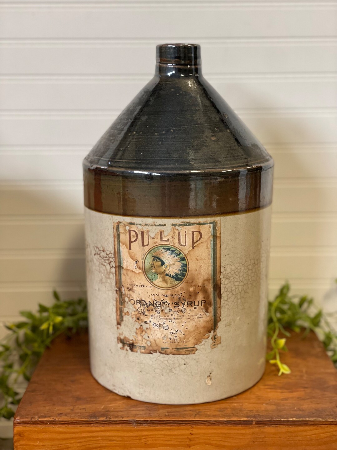 Antique Stoneware Jug Vintage Pu-l-up Orange Syrup Stoneware Gallon Jug ...