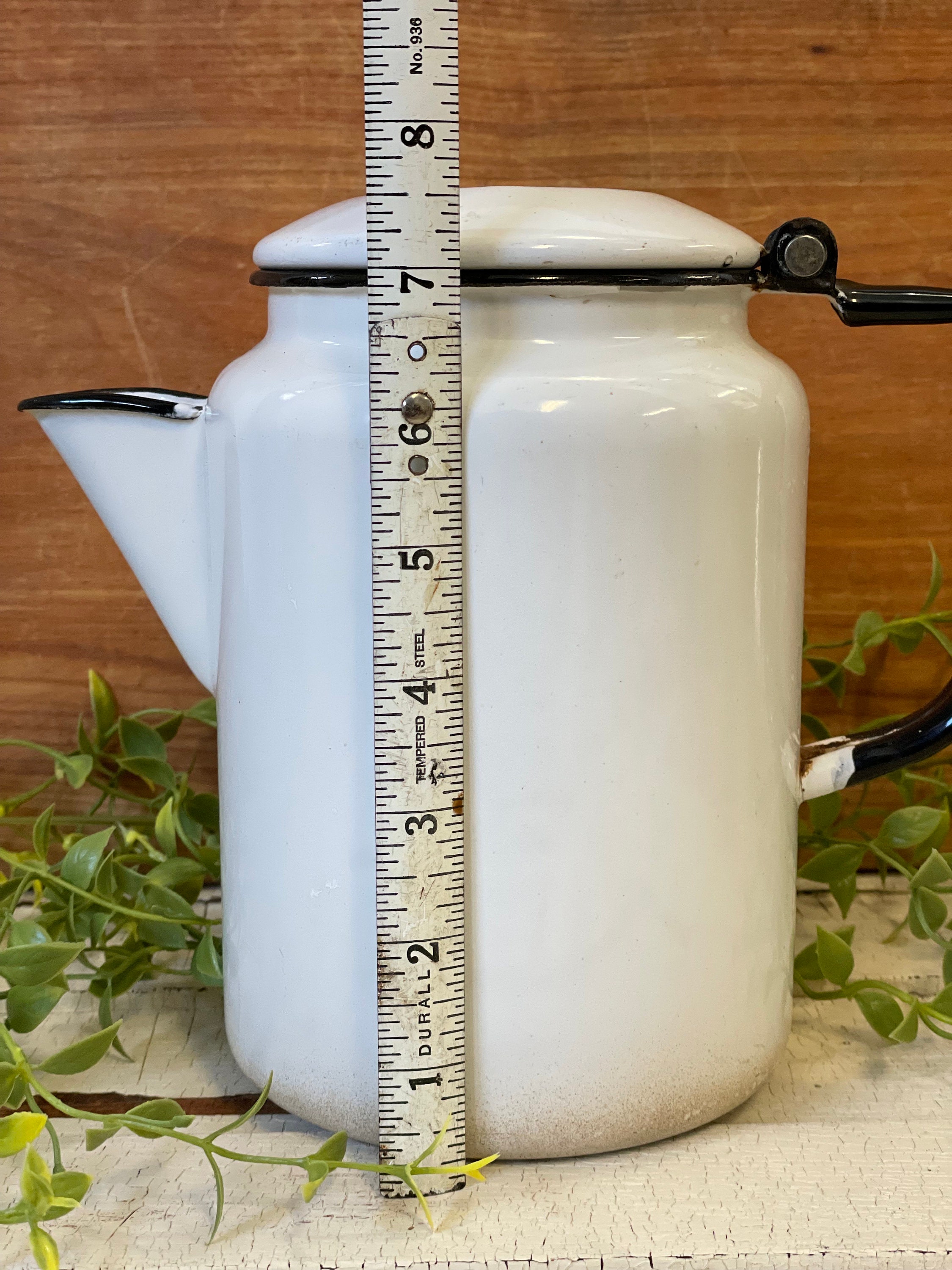 Enamel Pitcher Percolator Vintage Rustic White Enamel With - Etsy